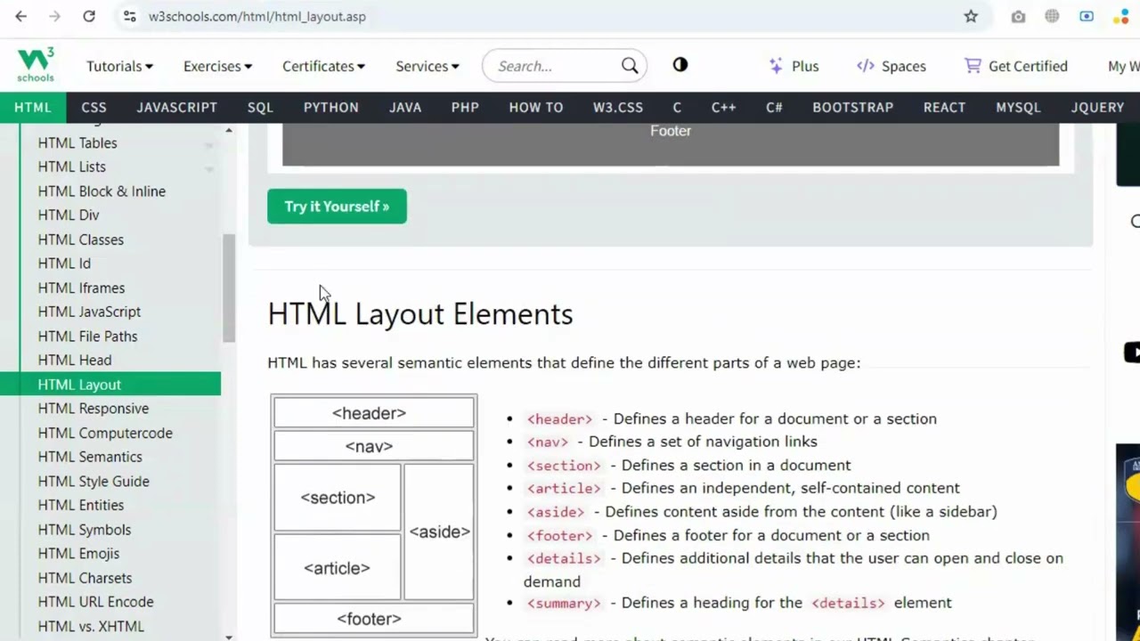 W3Schools HTML Tutorial 18 | HTML Layout
