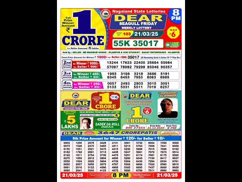 Nagaland lottery result today 8pm 21/03/2025 - morning Nagaland State Lottery Result Pdf.