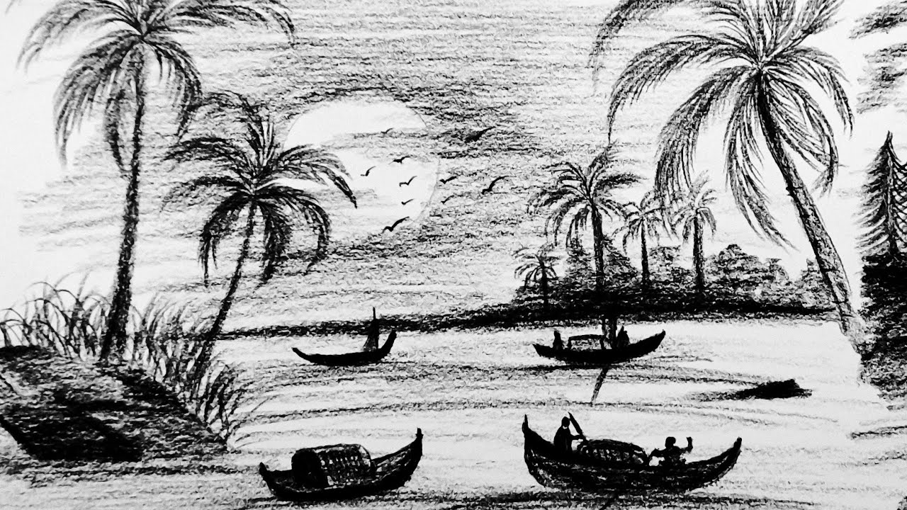“Sunset Lake Reflection – Relaxing Pencil Drawing (No Talking)”