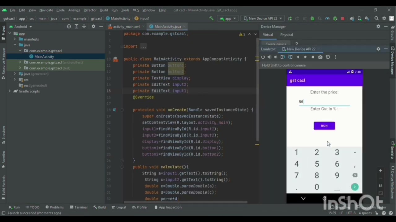 Code Gst Calculating App ln Android Studio Using JAVA