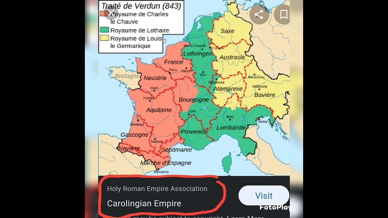 Carolingian Dynasty Map (800-888 A.D.) France/ Germany/Austro-Hungary #history