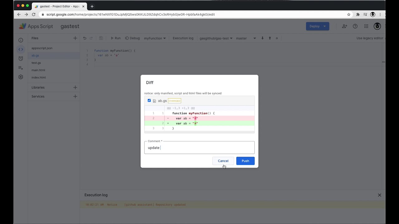 Google Apps Script Github Assistant Demo