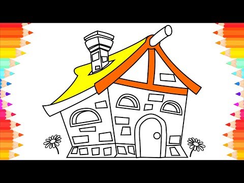 How to Draw House fo Kids Village🏡 House Coloring Page. Step by Step Art Drawings for Children