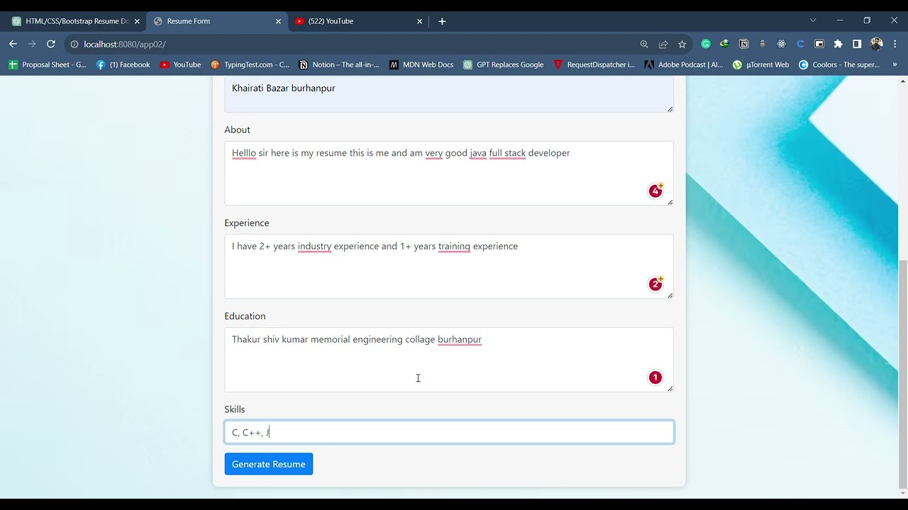 Resume Builder App using HTML, CSS, Servlet, JSP | Resume Building using Java #tranding #viral