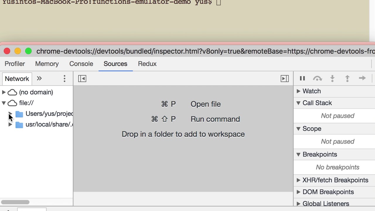 Debugging google cloud functions using emulator and devtools