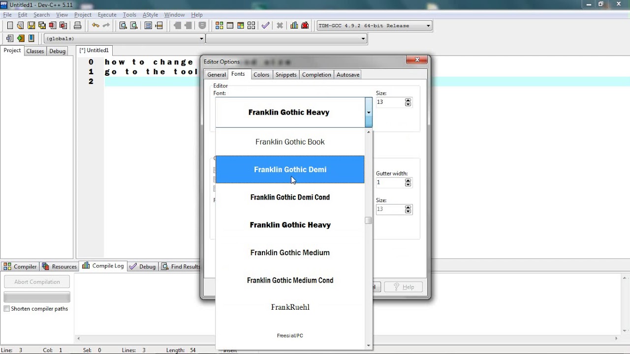 changing dev c++ fontstyle and size ?