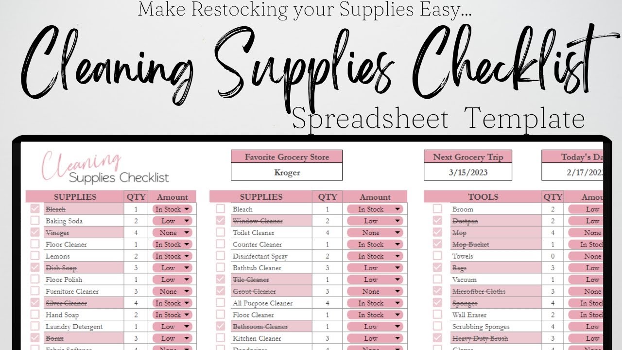 Cleaning Supplies List, House Cleaning Supplies List Organization Bathroom Home Excel Spreadsheet