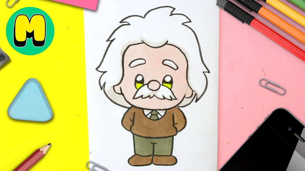 How to Draw a Kawaii Albert Einstein – Step-by-Step Tutorial in Cute Style ✏️✨