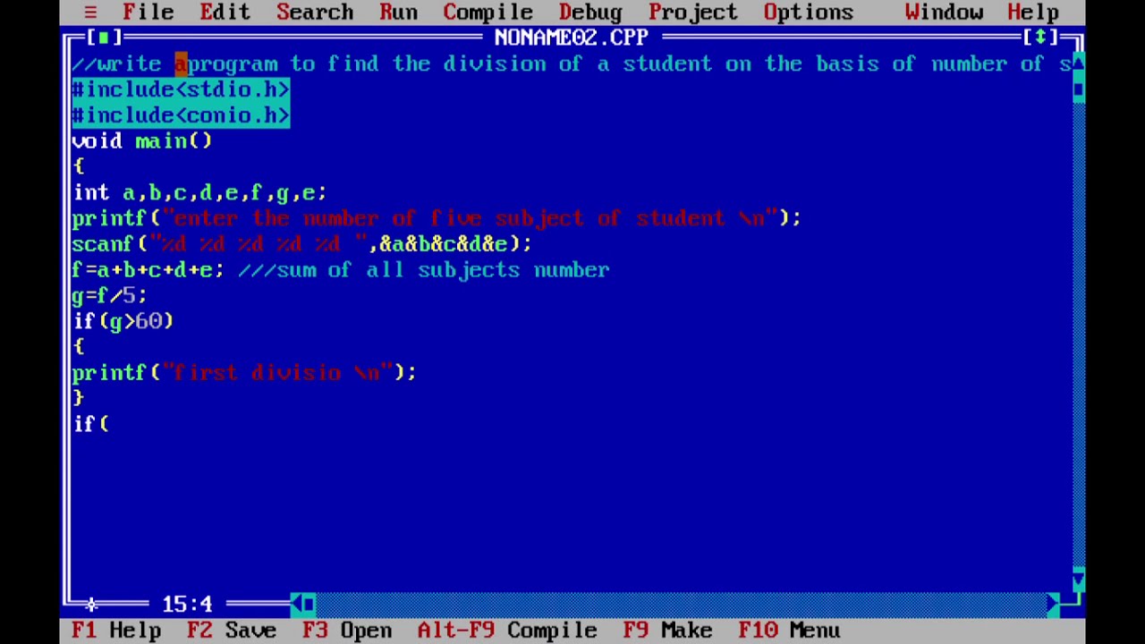 division program using if statement in c programming//using turbo compilor