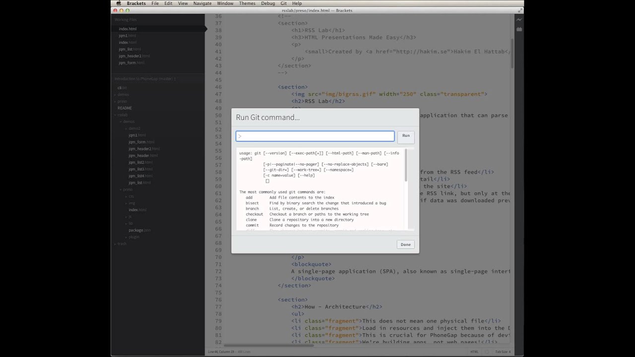 Brackets and Git-related Extensions