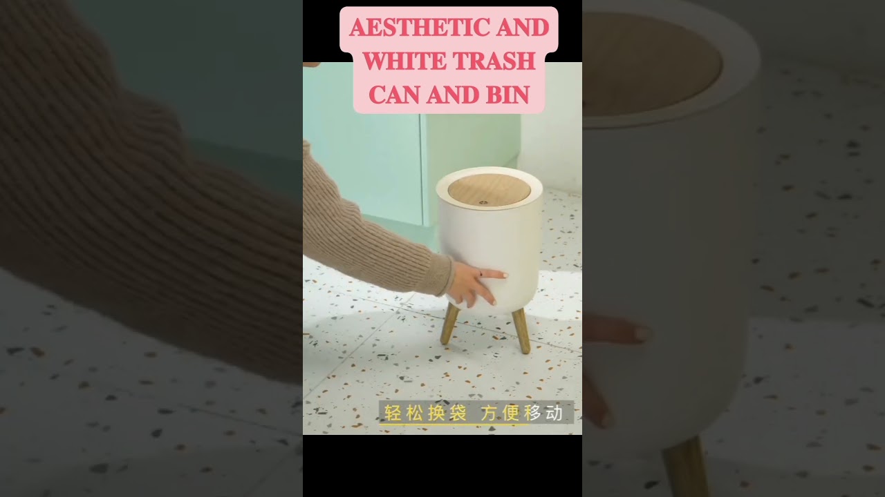 LL Nordic Minimalist Aesthetic White & Wood Desktop Mini Trash Can & Bin with Press Lid Cover#shorts