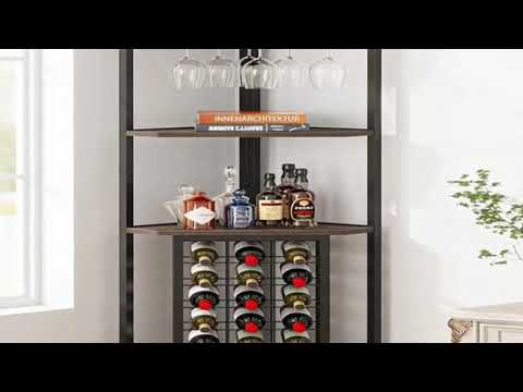 Tribesigns Wine Rack Bar Cabinet 4 Tier Corner Shelf with Glass Holder