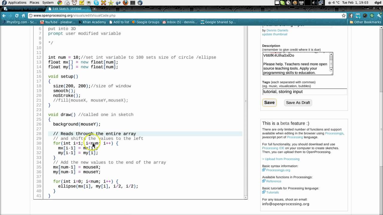 Processing Tutorial Storing Input Example