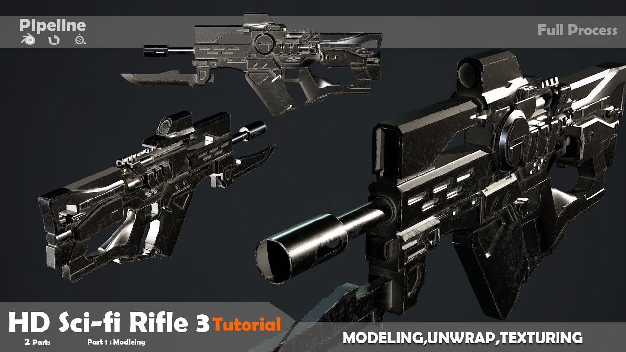 High Detail Sci-fi Rifle 3 Part1:Modling #substancepainter #scifi #blender #hardsurface
