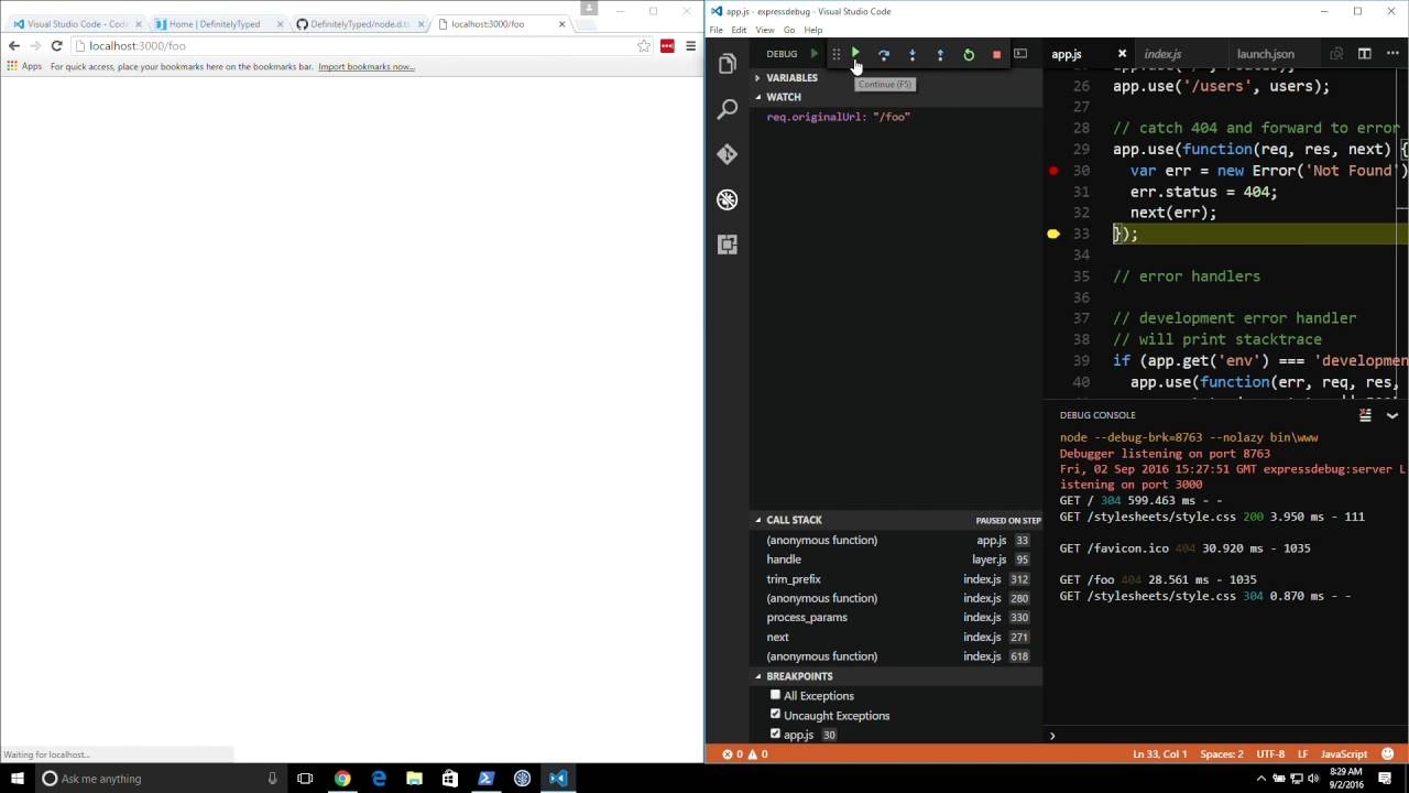 Debugging Node.js with Visual Studio Code