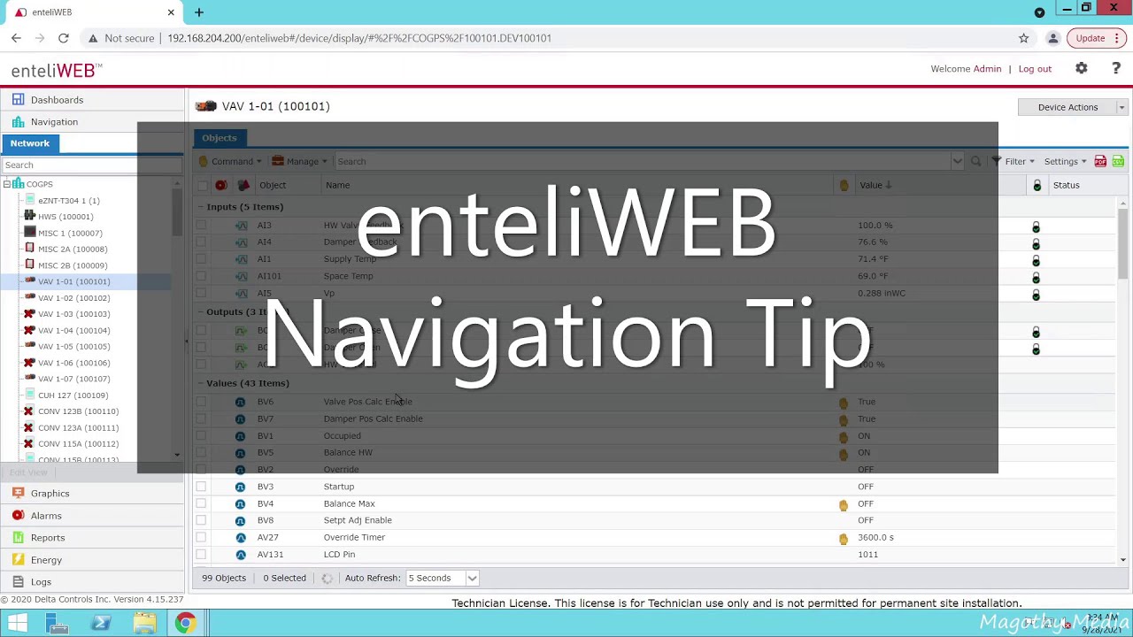 enteliWEB Navigation Tree Tip