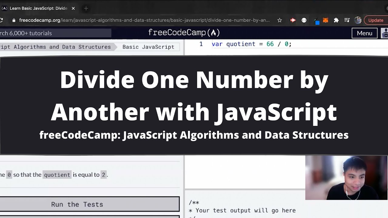 Divide One Number by Another with JavaScript (Basic JavaScript) freeCodeCamp tutorial