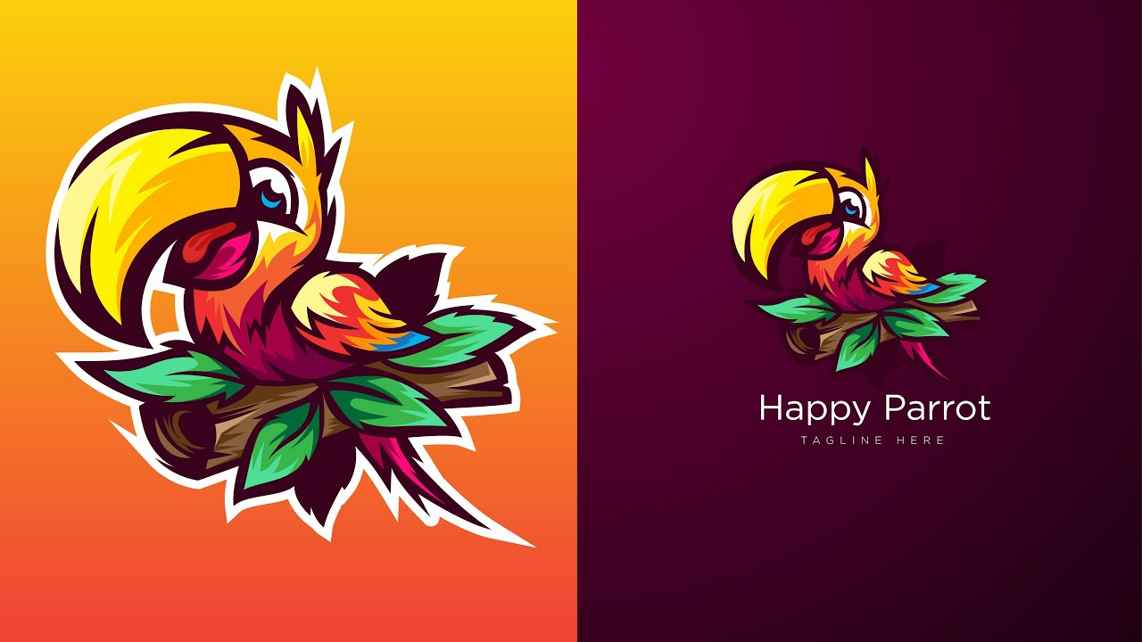 Illustrator Tutorials | Parrot Mascot Logo Drawing Process