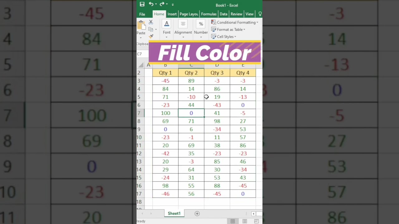 red green color fill in excel