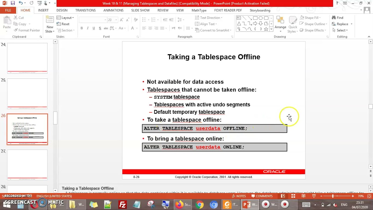 Managing Tablespaces and Datafiles - III