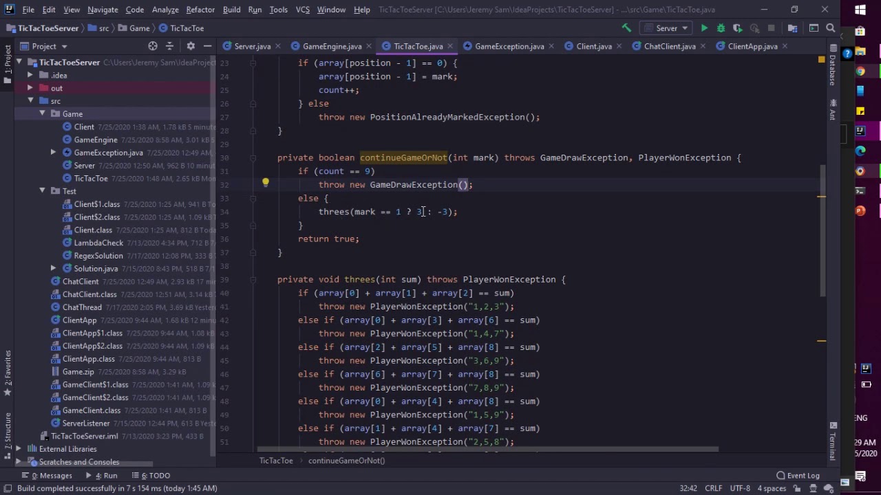 Tic Tac Toe Server program in Java