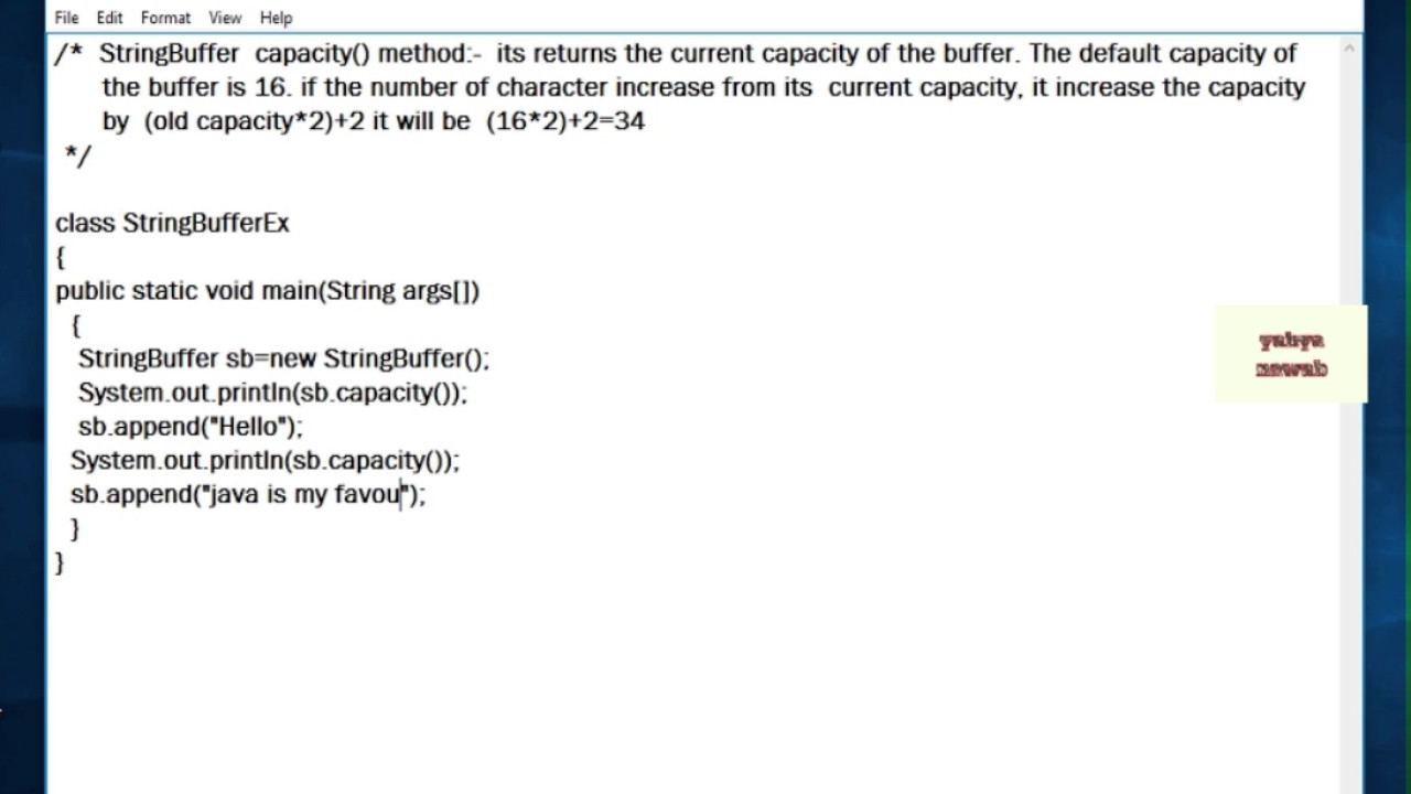 Java program: string capacity() method