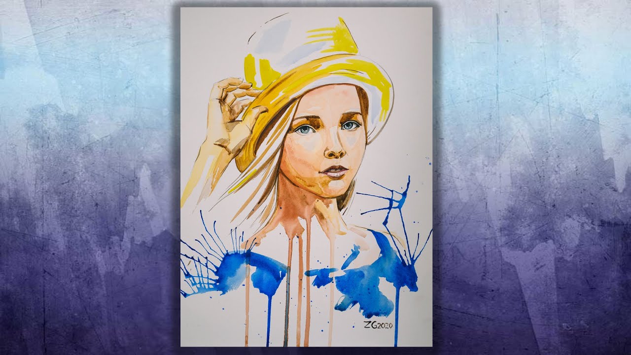 how to draw/watercolor portrait/Tumblr style/ for beginners/beautiful music