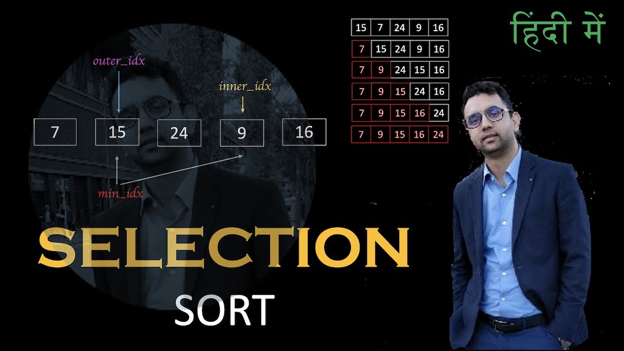 SELECTION SORT In Hindi |  Concepts, Code, Big O Complexity explained using visuals