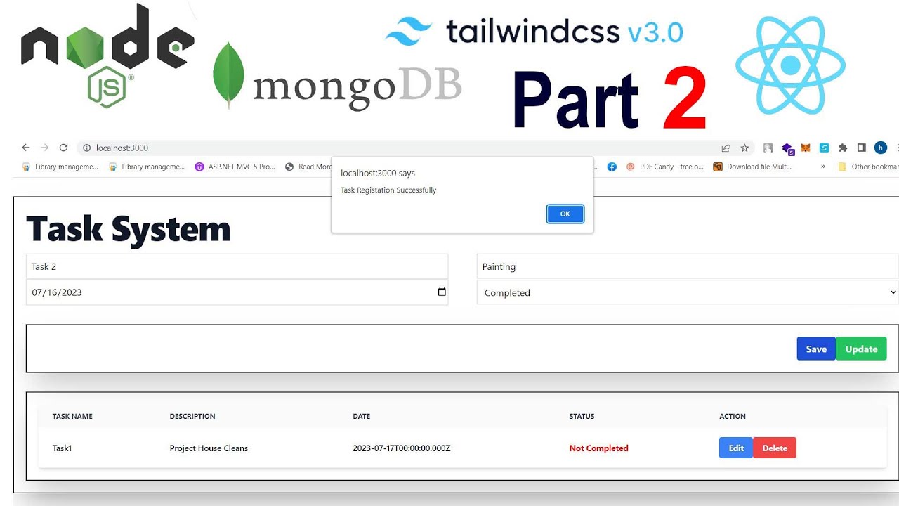 Node Js Tailwindcss react mongodb App Part 2