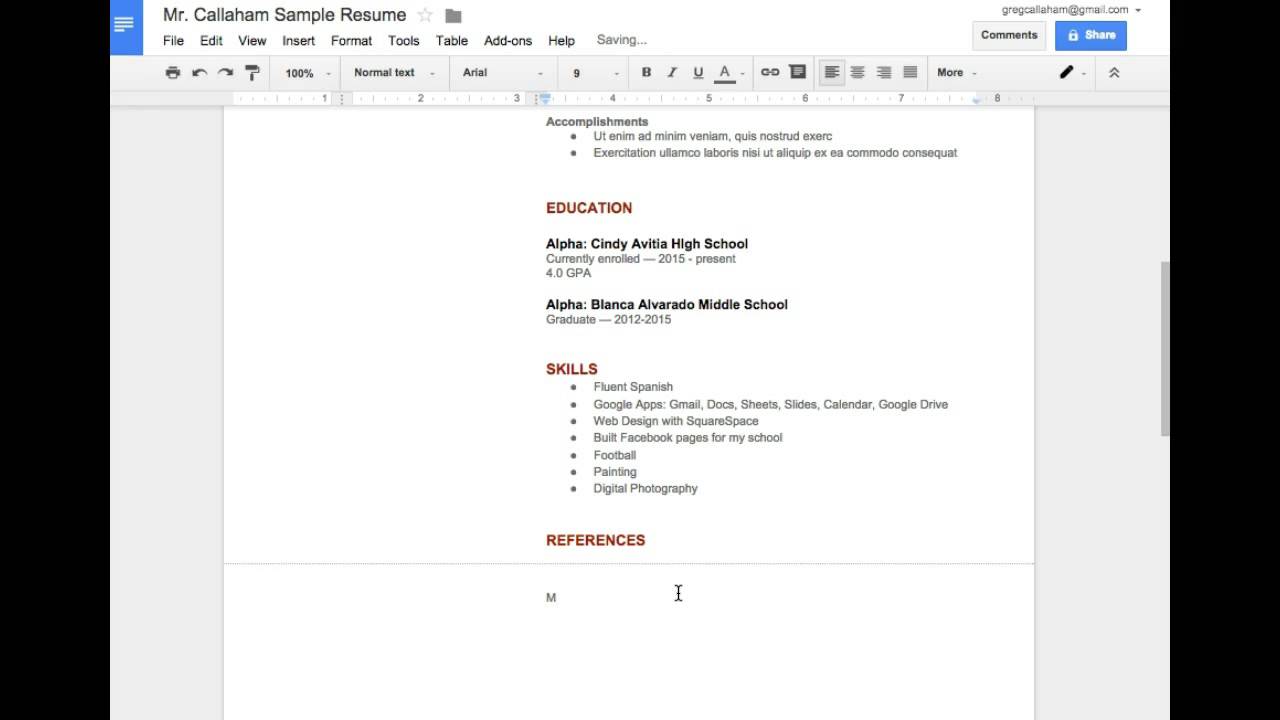 Resume: References