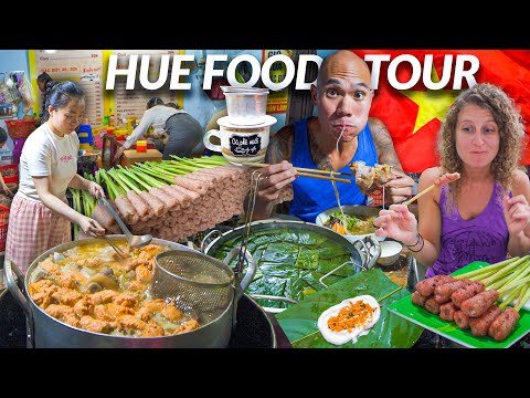 ICONIC Vietnamese Street Food in Hue Vietnam - Bun Bo Hue & EPIC Pork Skewers + HuαΊΏ Street Food Tour