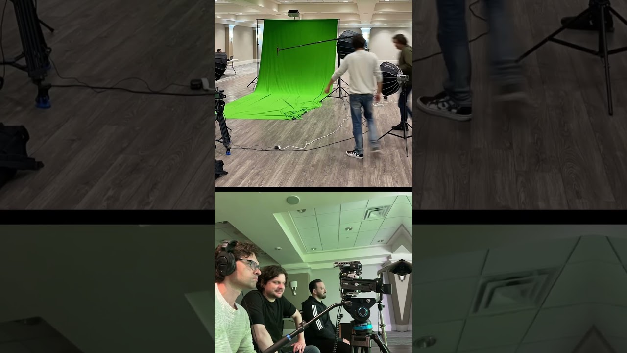 BTS green screen studio setup.