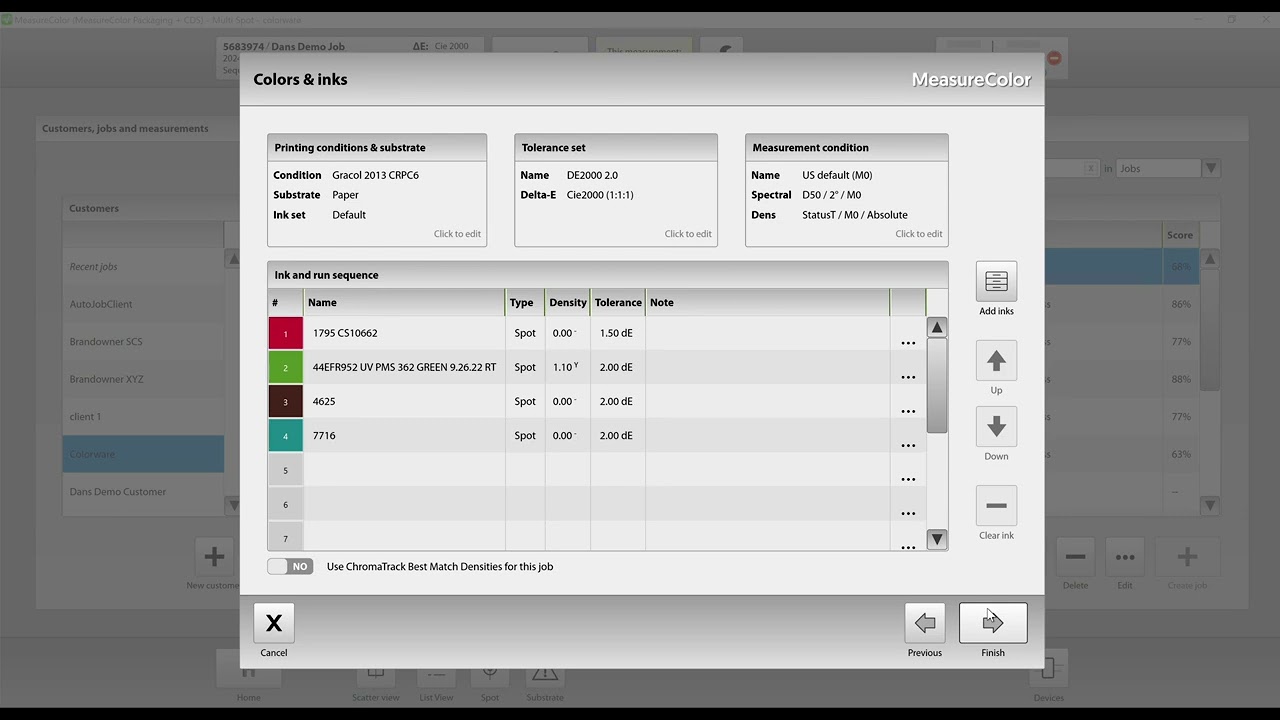MeasureColor MultiSpot Job Setup with a Preset