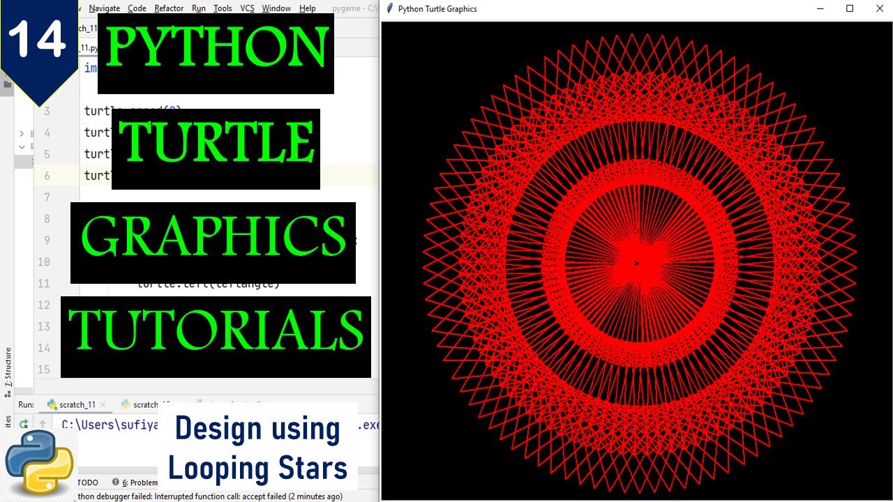 Draw Looping Stars with Python Turtle | Python Turtle Graphics Tutorial#14 | Draw Designs in Python