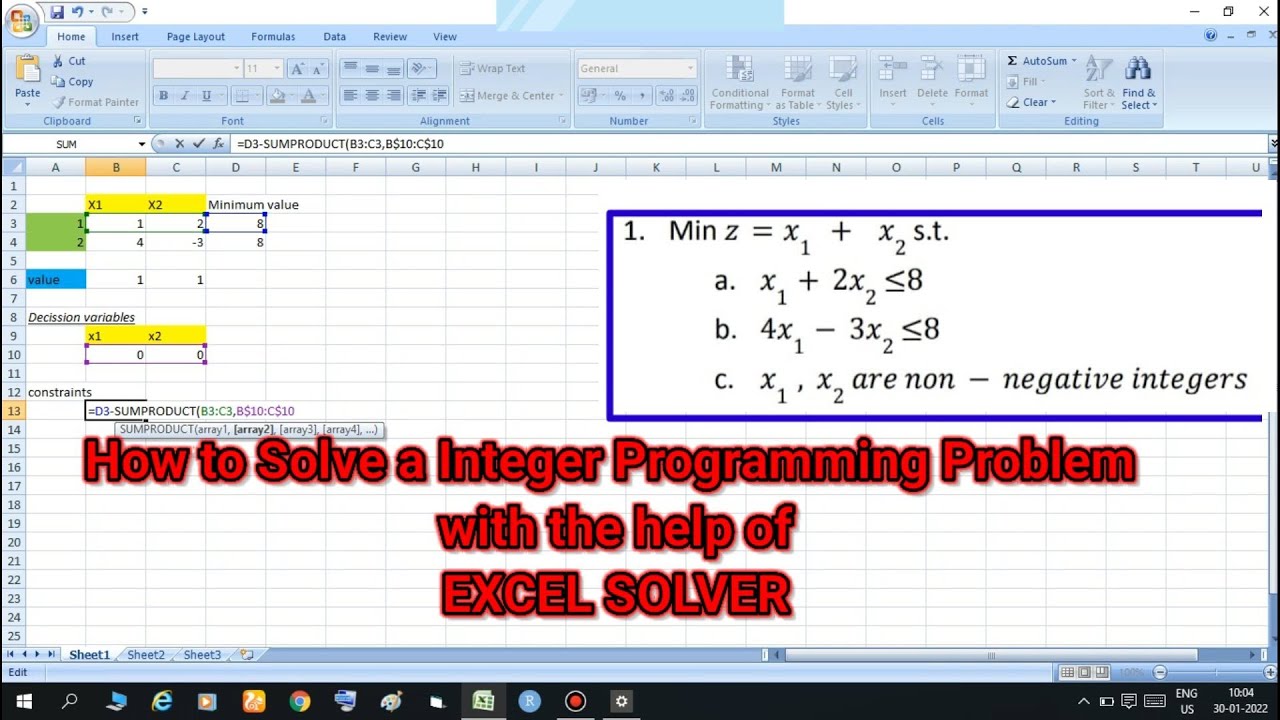 #HowToSolveaIntegerProgrammingProblem   Integer Programming : Excel solver