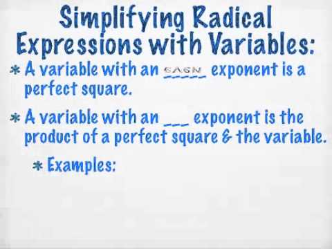 Chapter 10 Section 2 Part 1 - Simplifying Radical Expressions(Alg1)