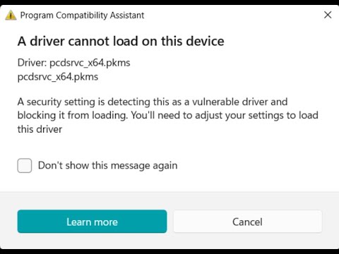 How to fix pcdsrvc_x64.pkms A driver cannot load on this device in Windows 11