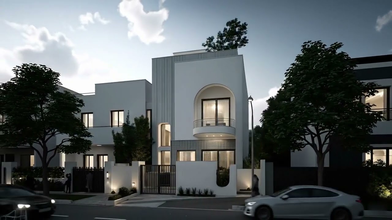 Modern Minimalist 25x50 House Elevation — Elegant Two-Storey Facade with Curved Balcony