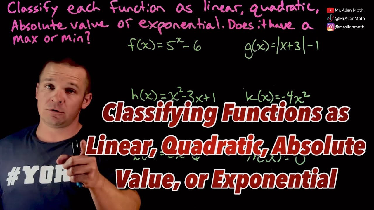 Classifying Functions as Linear, Quadratic, Absolute Value, or Exponential given Equation