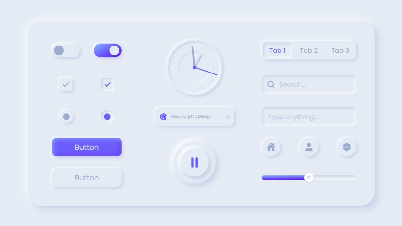 Minimal Neumorphic Elements Design | Neumorphism Icons | Neumorphism Buttons | HTML CSS JS