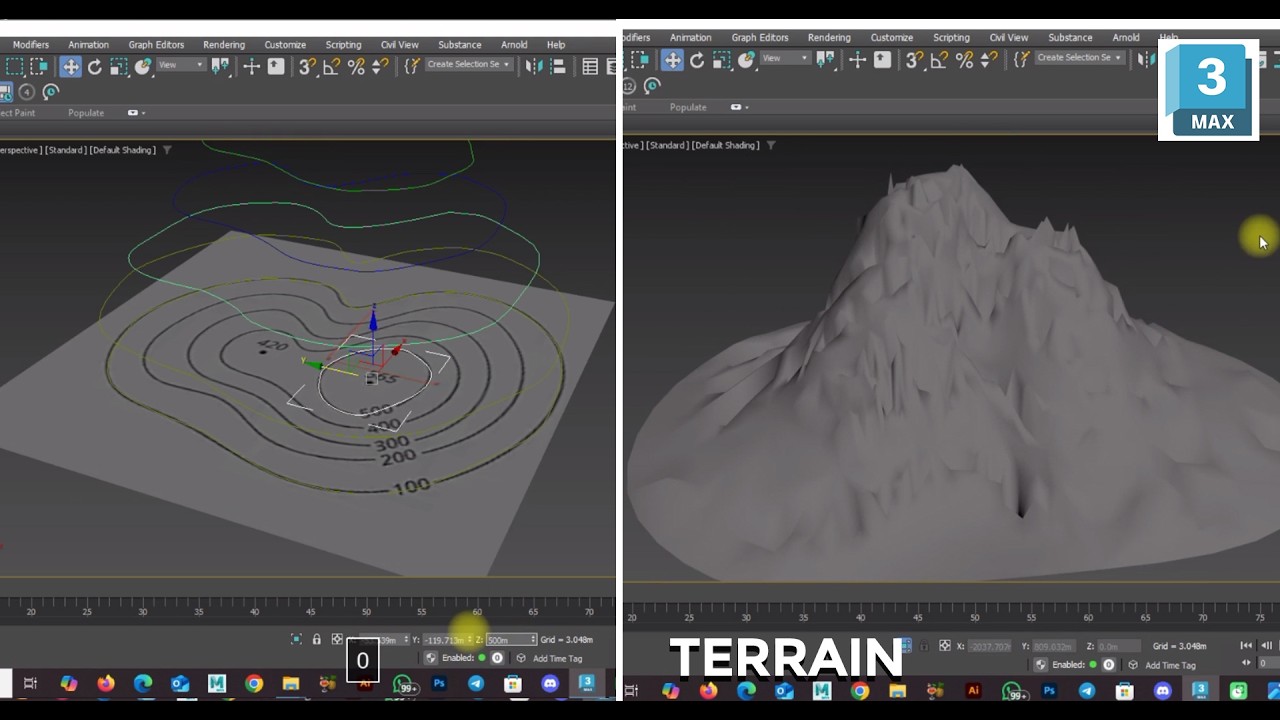 3ds Max Terrain Compound Object Tutorial | Create Terrain from Contour Map