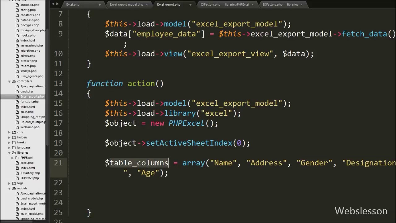 Export Data to Excel in Codeigniter using PHPExcel HD