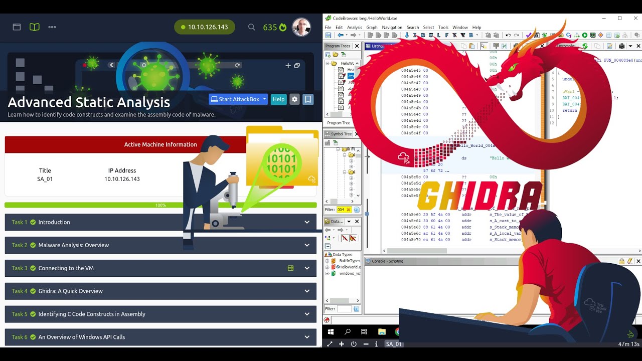 Advanced Static Analysis - TryHackMe walk through - Ghidra