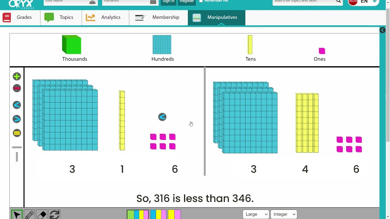 Base Ten Blocks - Compare Whole Numbers