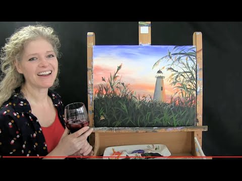 Sunset Lighthouse | Paint and Sip at Home | Step by Step acrylic painting tutorial