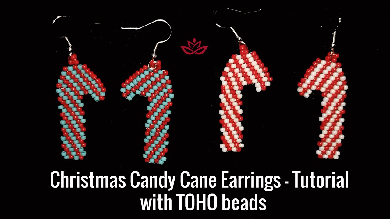 Candy Cane Earrings with Brick Stitch. Free pattern included #beebeecraft