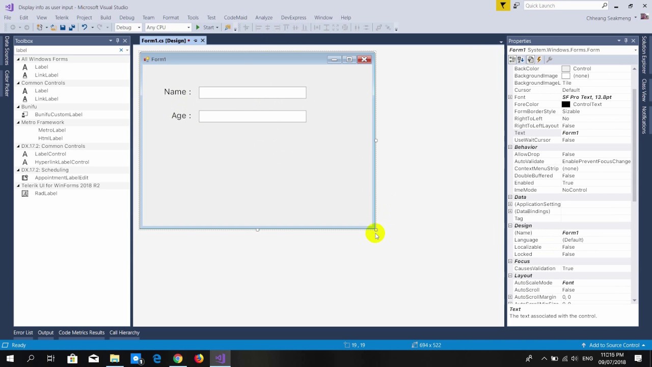 C# WinForm UI - Display user input in MessageBox