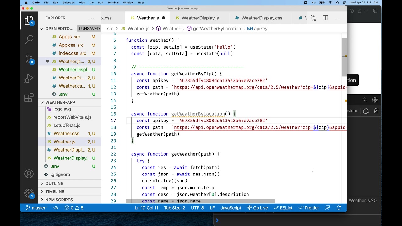 Weather 6 API Tutorial React