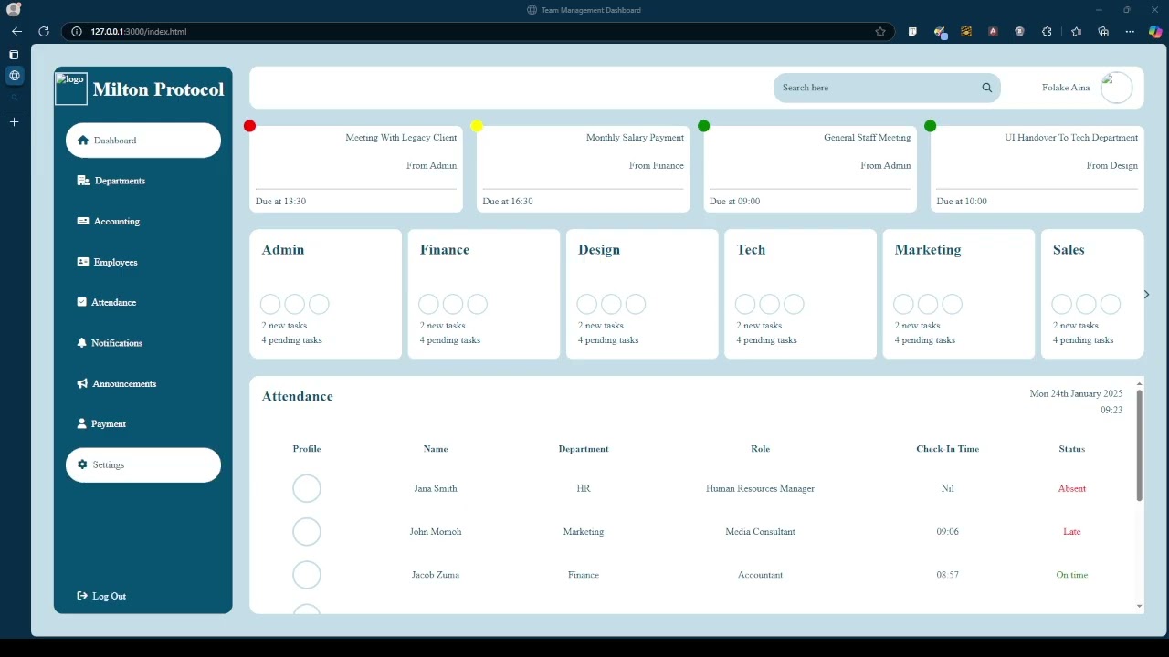 team-management-dashboard (custom coded with HTML, CSS, JavaScript) /GitHub repo link in description